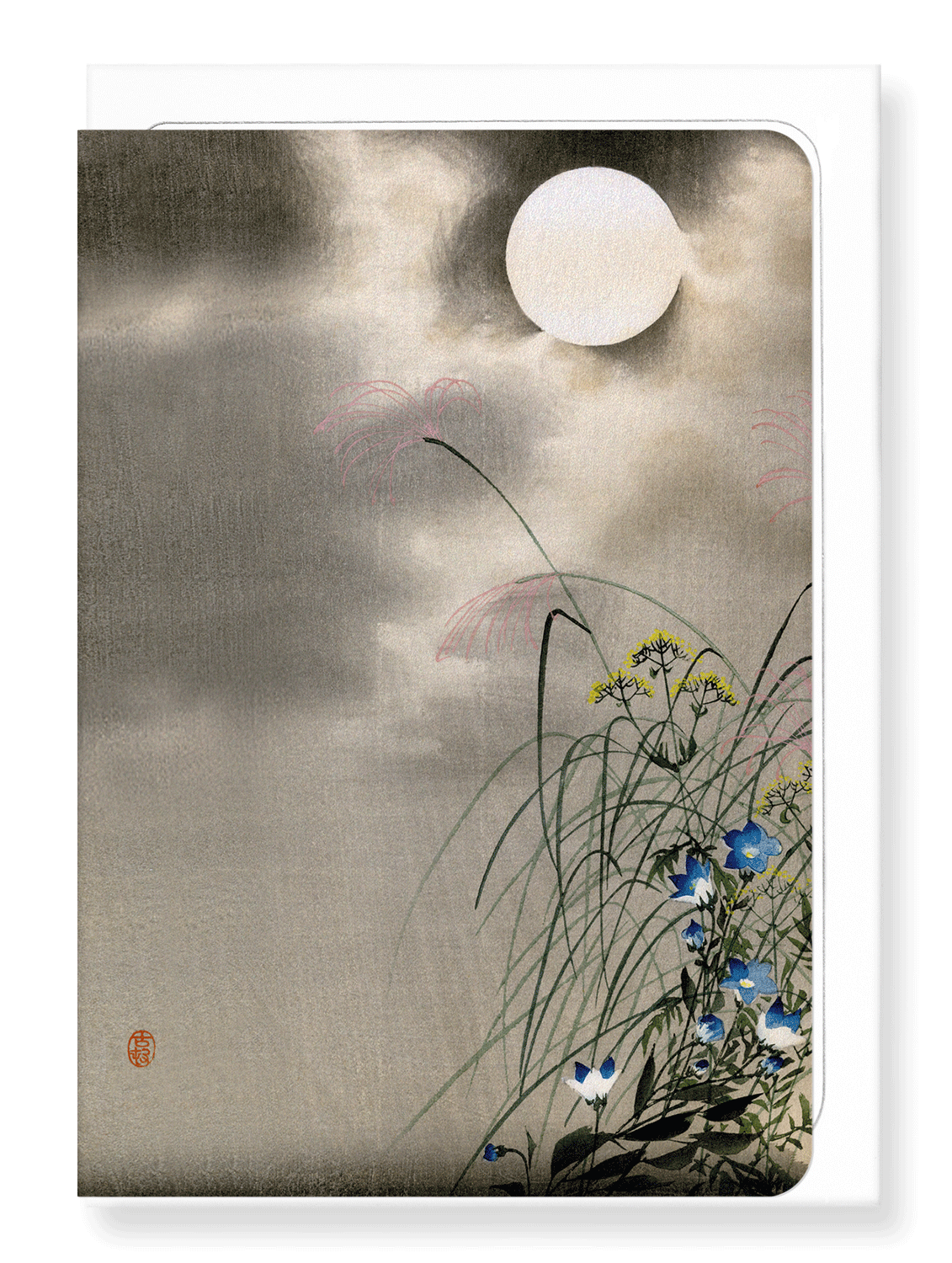Japanese Greeting Card: Flowers and full moon - Ezen Designs